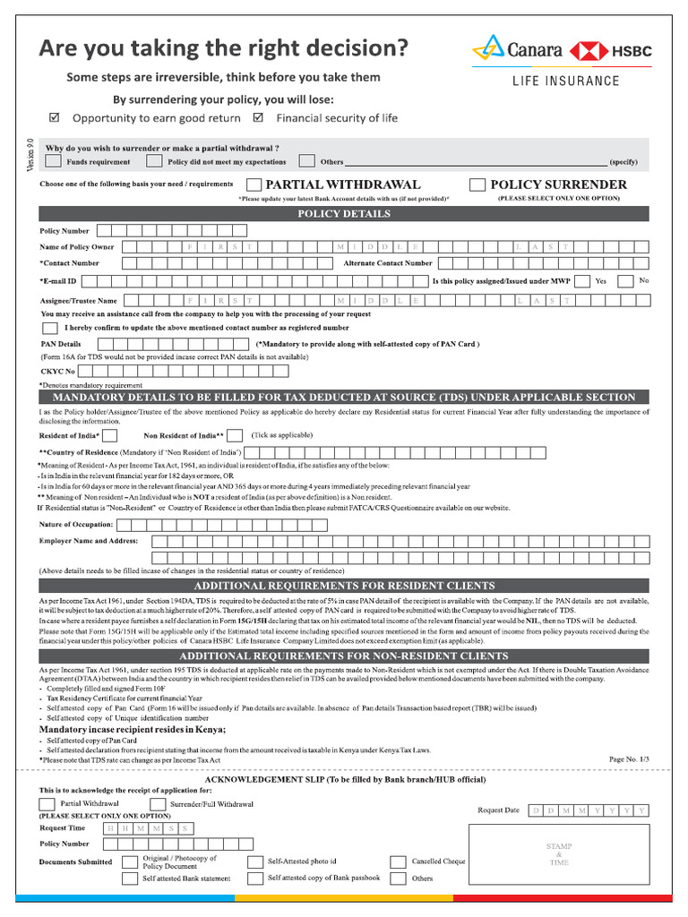 Surrender and Partial Withdrawal Form - 230510 - 125915 | PDF