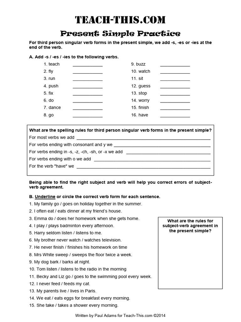 Present Simple Practice | PDF | Subject (Grammar) | Linguistic Typology
