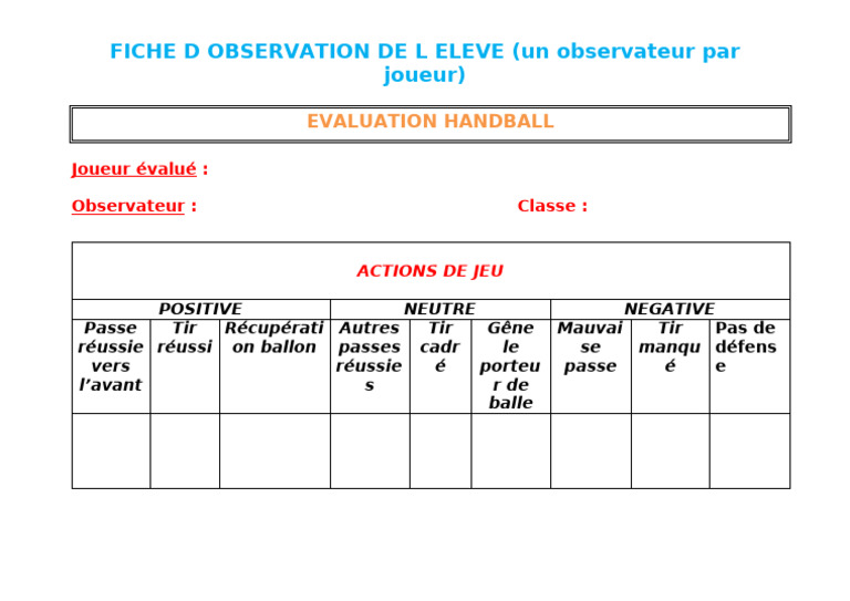 Fiche D Observation de L Eleve | PDF