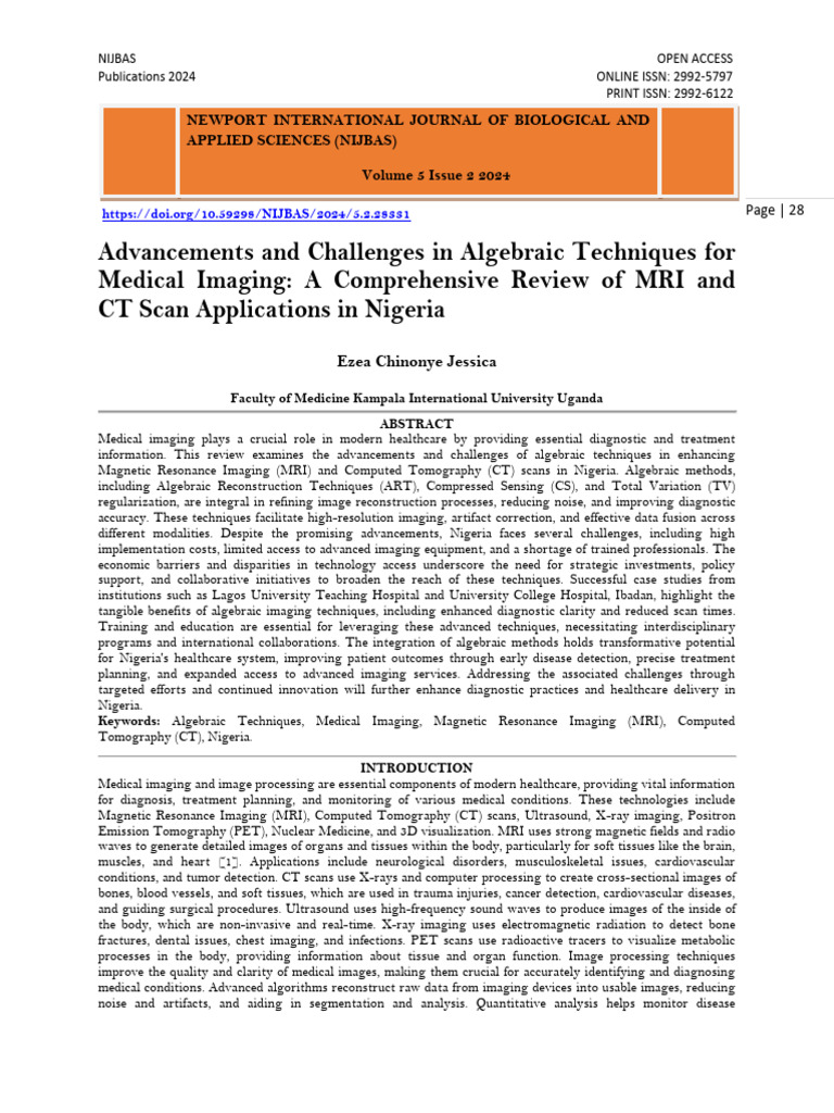 Advancements and Challenges in Algebraic Techniques for Medical Imaging ...