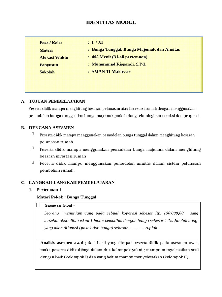 Modul Ajar Matematika - Menghitung Bunga Tunggal, Bunga Majemuk Dan ...