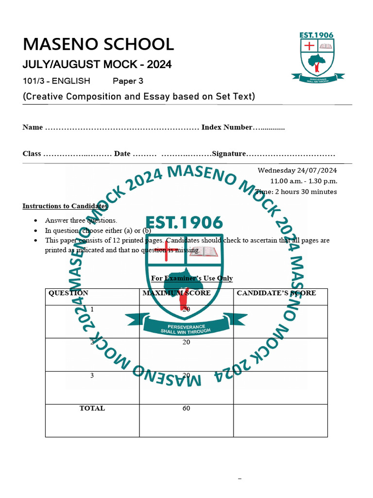 English Paper 3 Mock 2024 | PDF