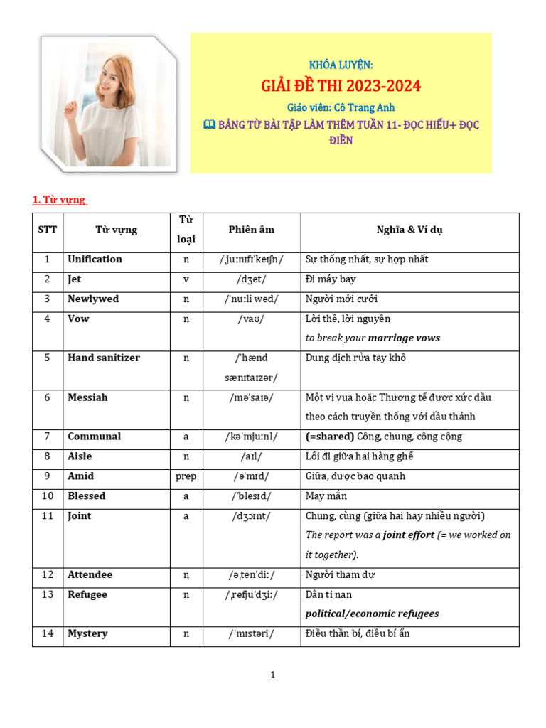 (LGD 2024) Bang Tu Bai Tap Lam Them Tuan 11 Doc Hieu Doc Dien 10735347 1229202384945AM | PDF