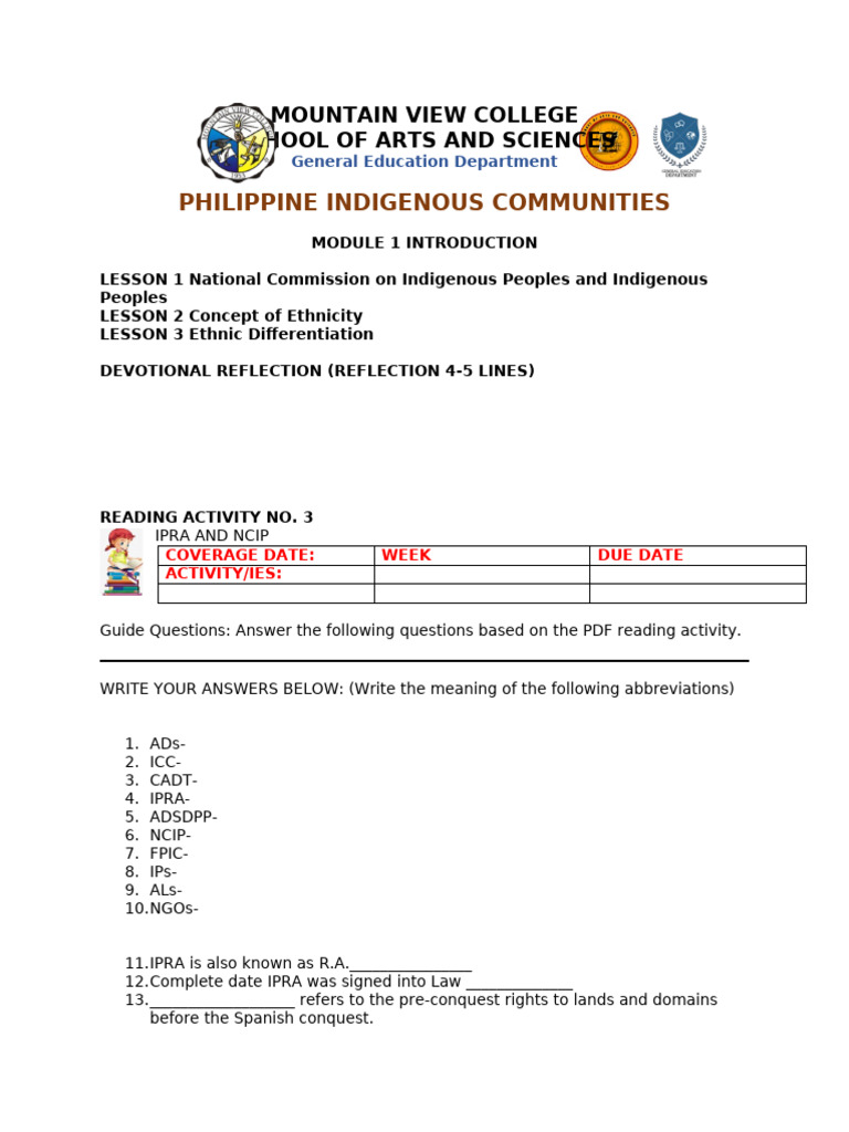 Module 1 Lesson 3 - Reading Activity No. 3 | PDF