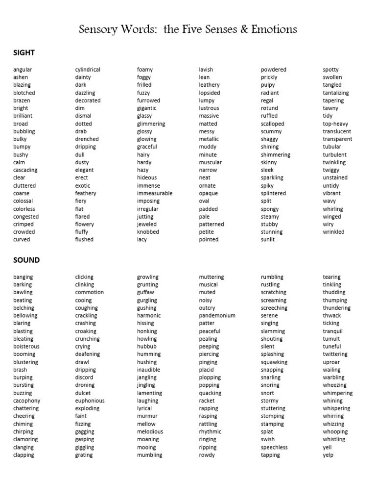 Sensory Words for Creative Writing | PDF | Neuroscience | Nervous System