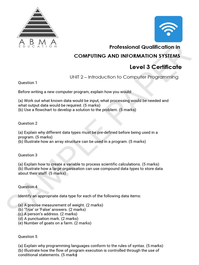 COIS Level 3 Unit 2 Sample Paper 1 | PDF