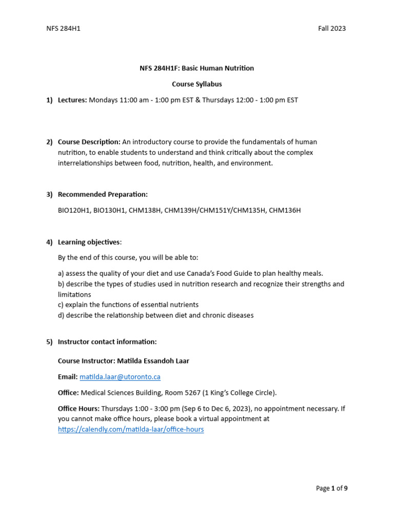 NFS284 - Course Syllabus - Fall 2023 - Final - 3 | PDF