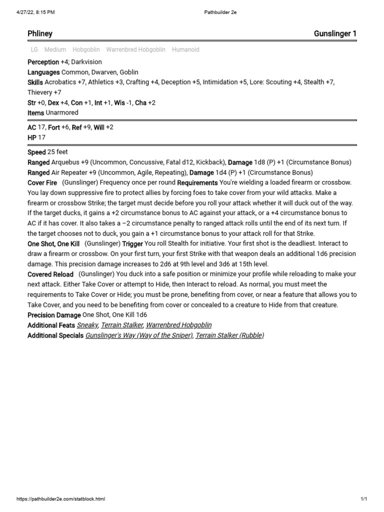 Pathbuilder 2e - Phliney lvl1 | PDF