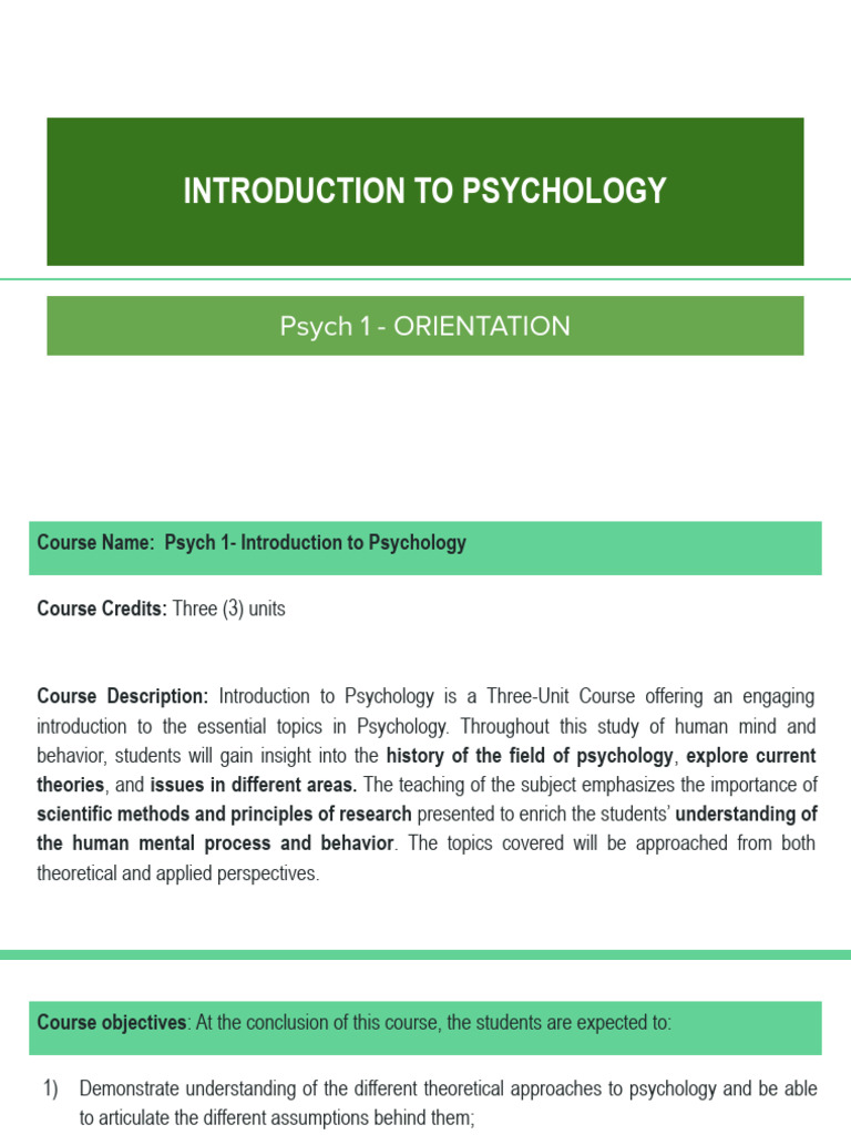 A Psych 1 Introduction to Psych Orientation | PDF