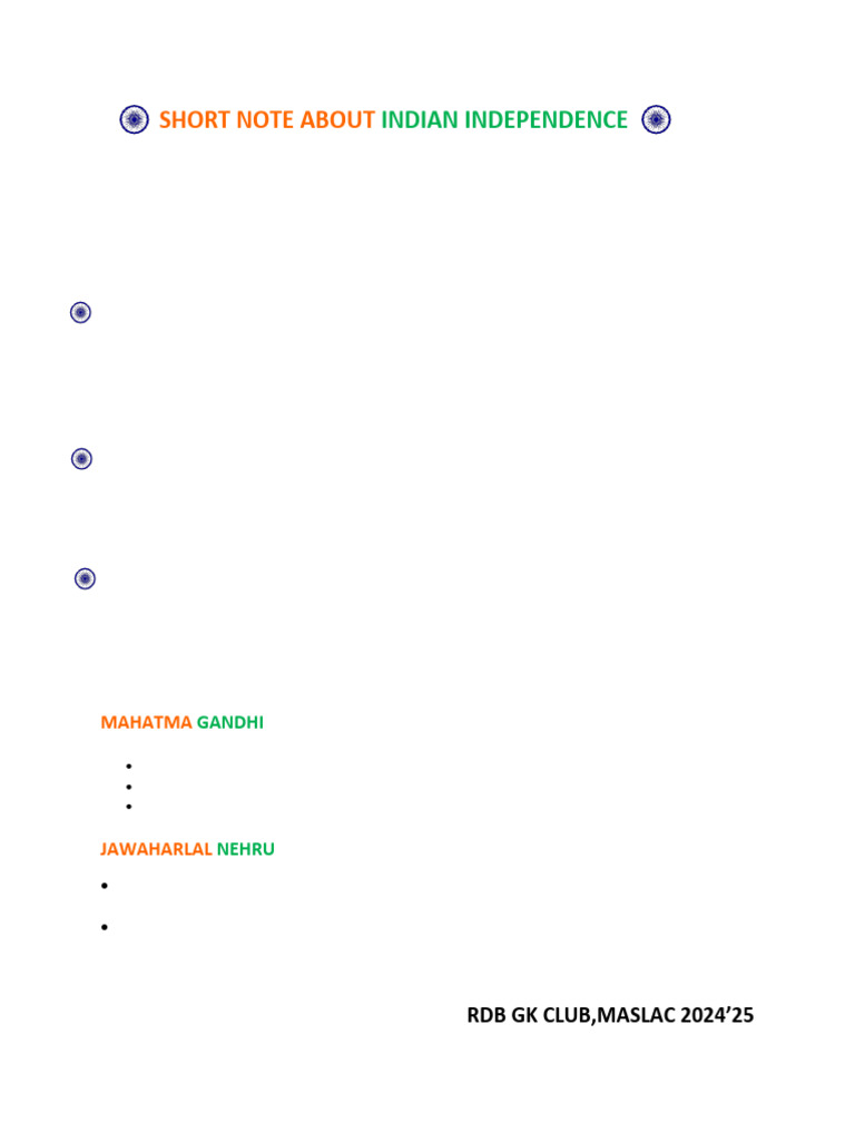 SHORT NOTE ABOUT INDIAN INDEPENDENCE - PDF EDITED | PDF