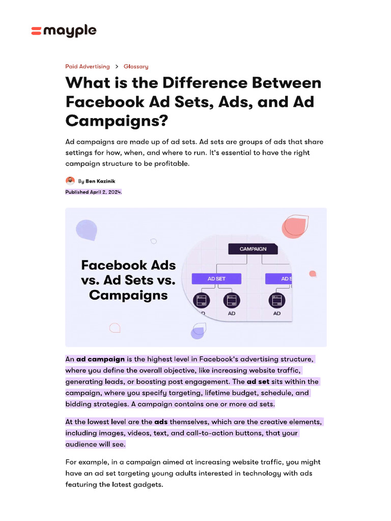 Difference Between Facebook Ad Sets, Ads, and Ad Campaigns | PDF