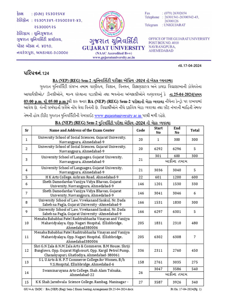 Ba Nep Reg Sem 2 Exam Seating Arrangement Dt 25 04 2024 Pdf