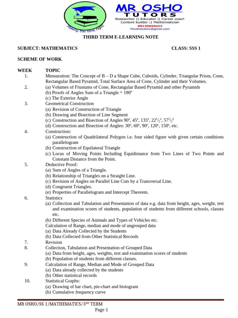 3rd Term s1 Mathematics | PDF