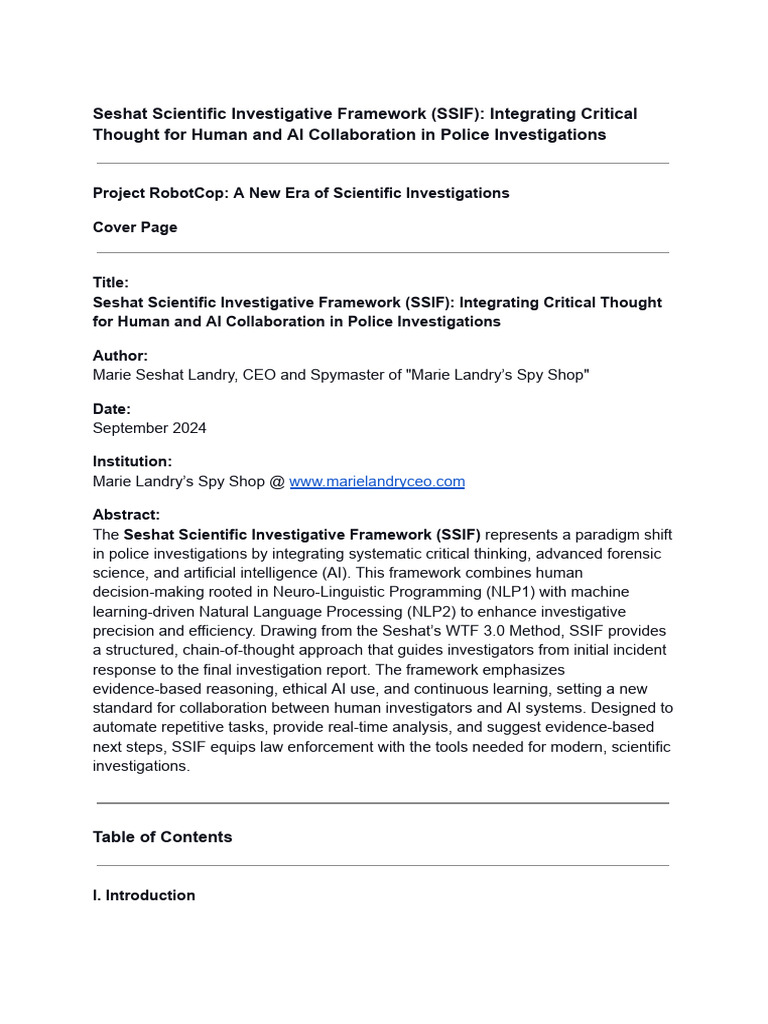 Seshat Scientific Investigative Framework (SSIF) - Integrating Critical ...