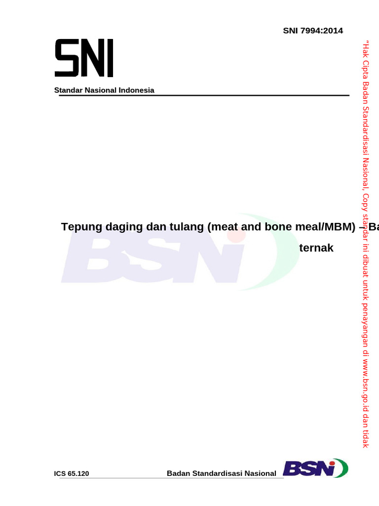 SNI 7994 2014 Tepung Daging Dan Tulang Meat and Bone Meal Bahan Pakan ...