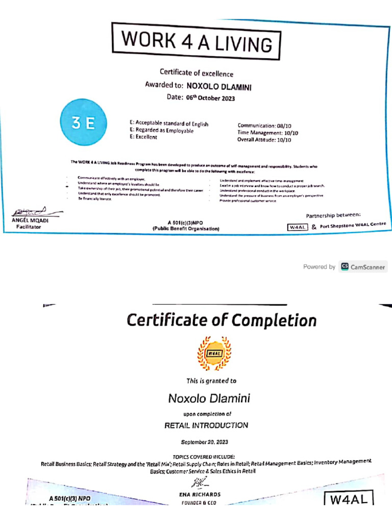 Noxolo Cert of Competence | PDF