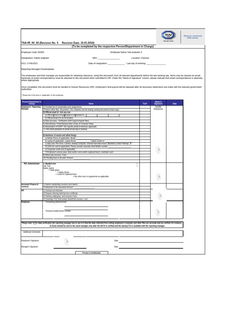 Exit Form | PDF