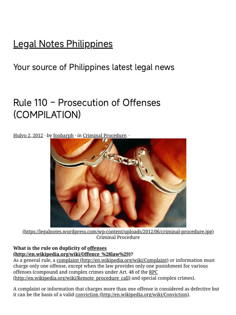 Rule 110 - Prosecution of Offenses (COMPILATION) - Legal Notes ...
