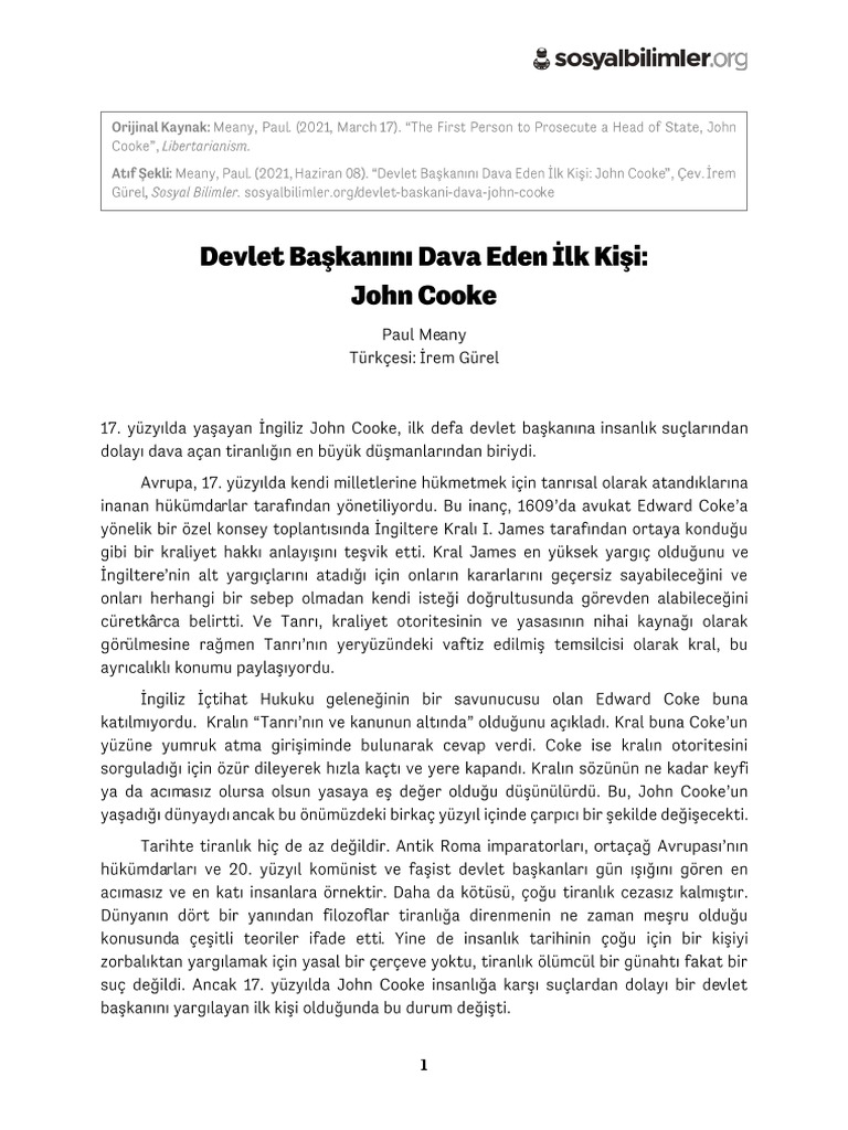 Devlet Başkanını Dava Eden İlk Kişi John Cooke | PDF
