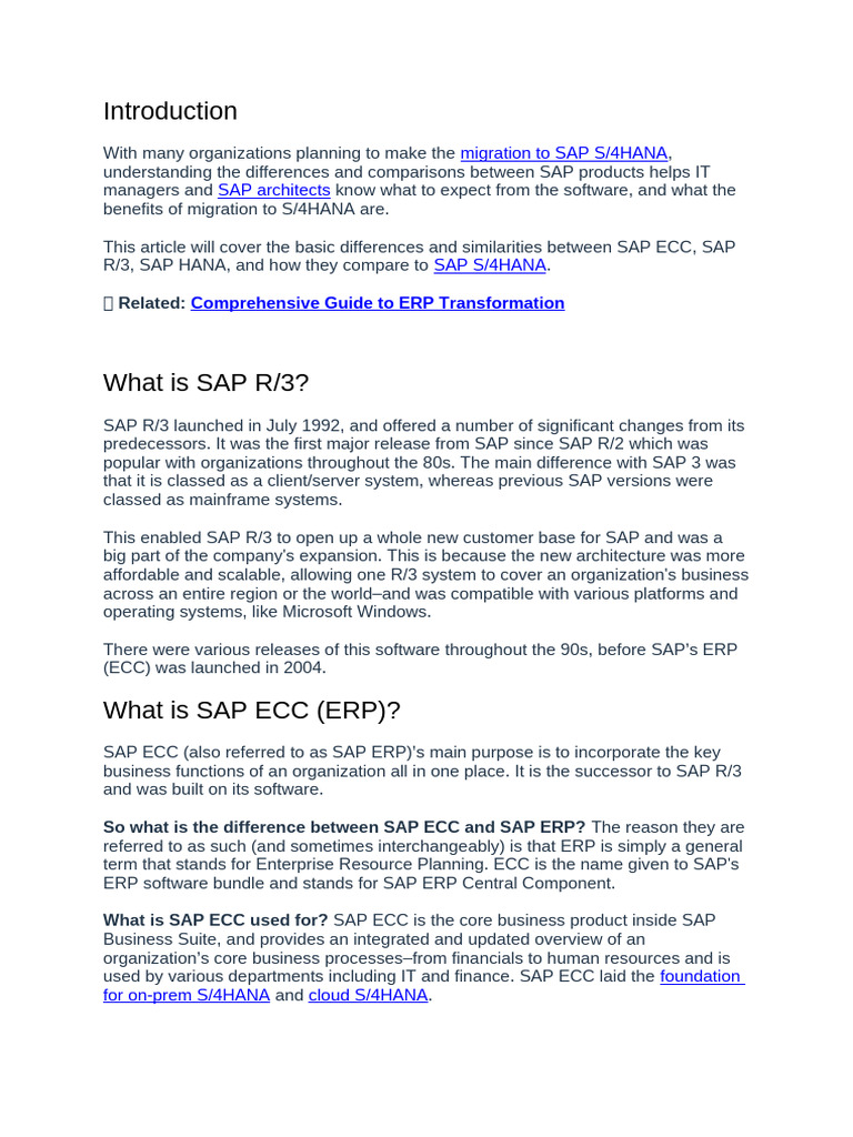 Differences between S4HANA AND ECC | PDF