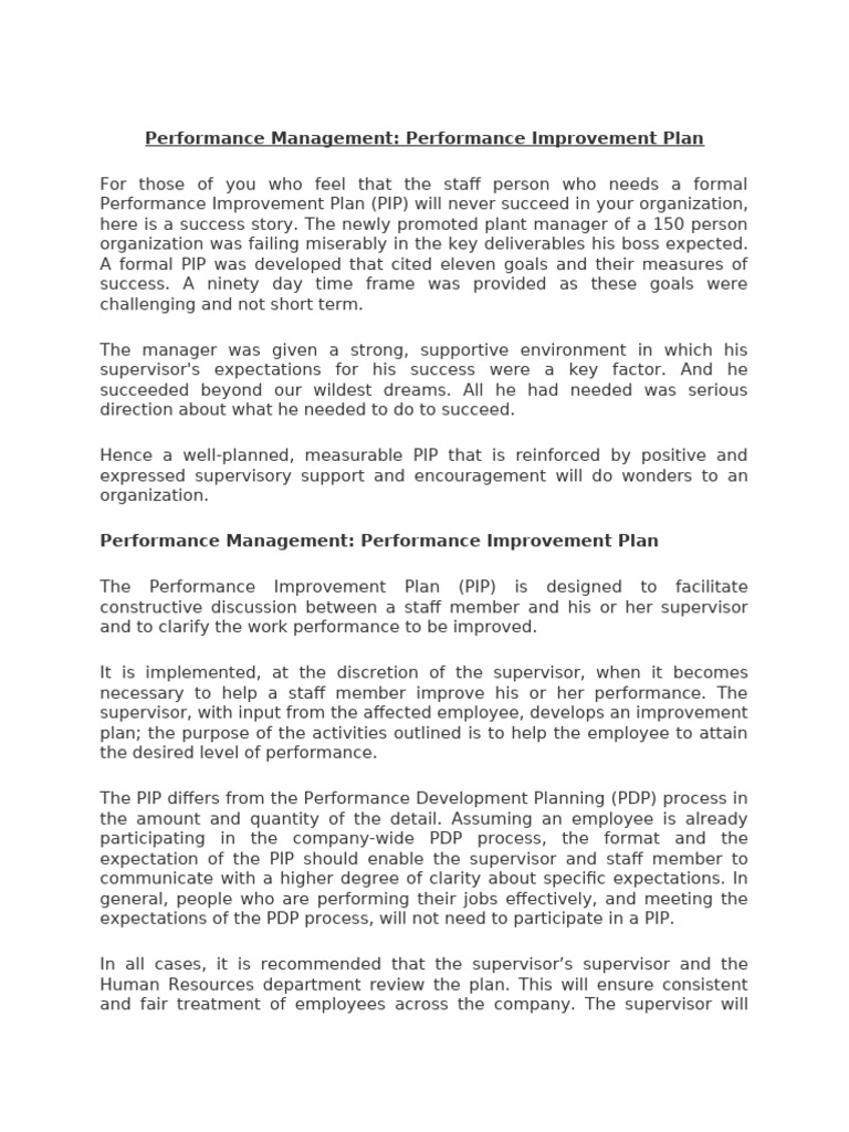 Performance Improvement Plan | PDF