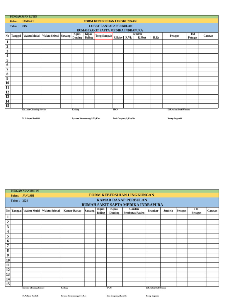 Form Ceklis Kebersihan | PDF