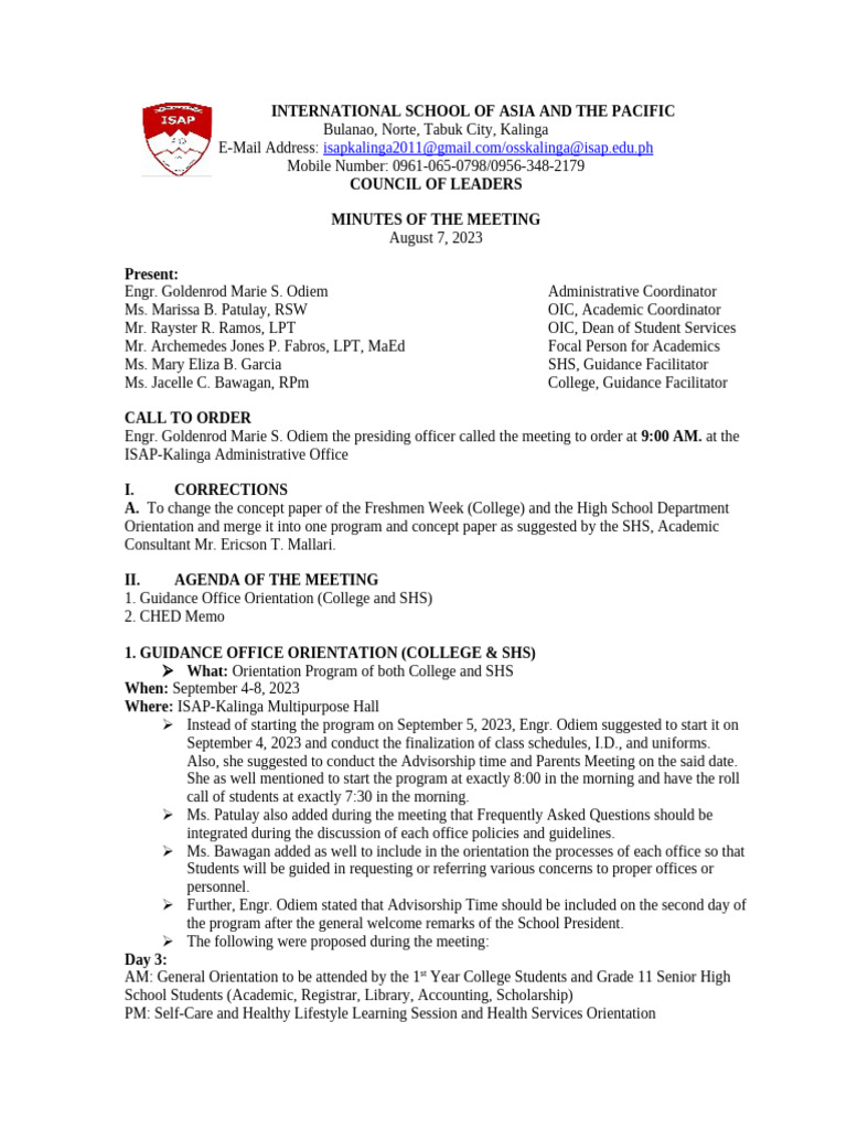 Sample Minutes of the Meeting | PDF