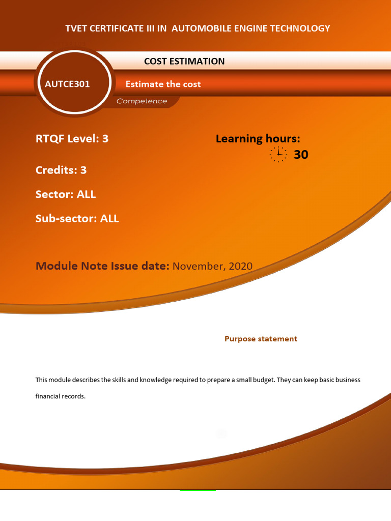 AUTCE301 Cost Estimation | PDF