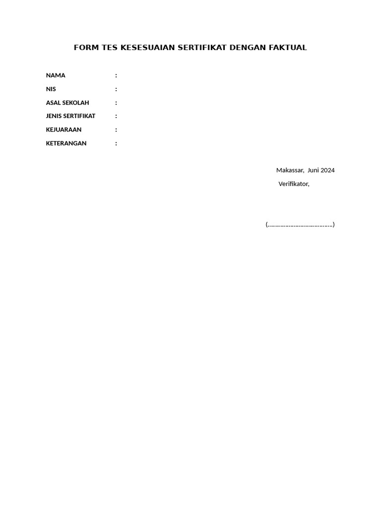 Form Tes Kesesuaian Sertifikat Dengan Faktual | PDF