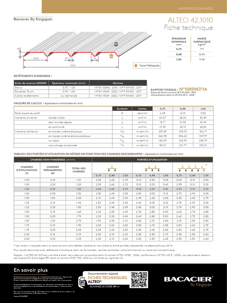Bacacier by Kingspan ALTEO 42.1010 Fiche Technique FR v1 | PDF