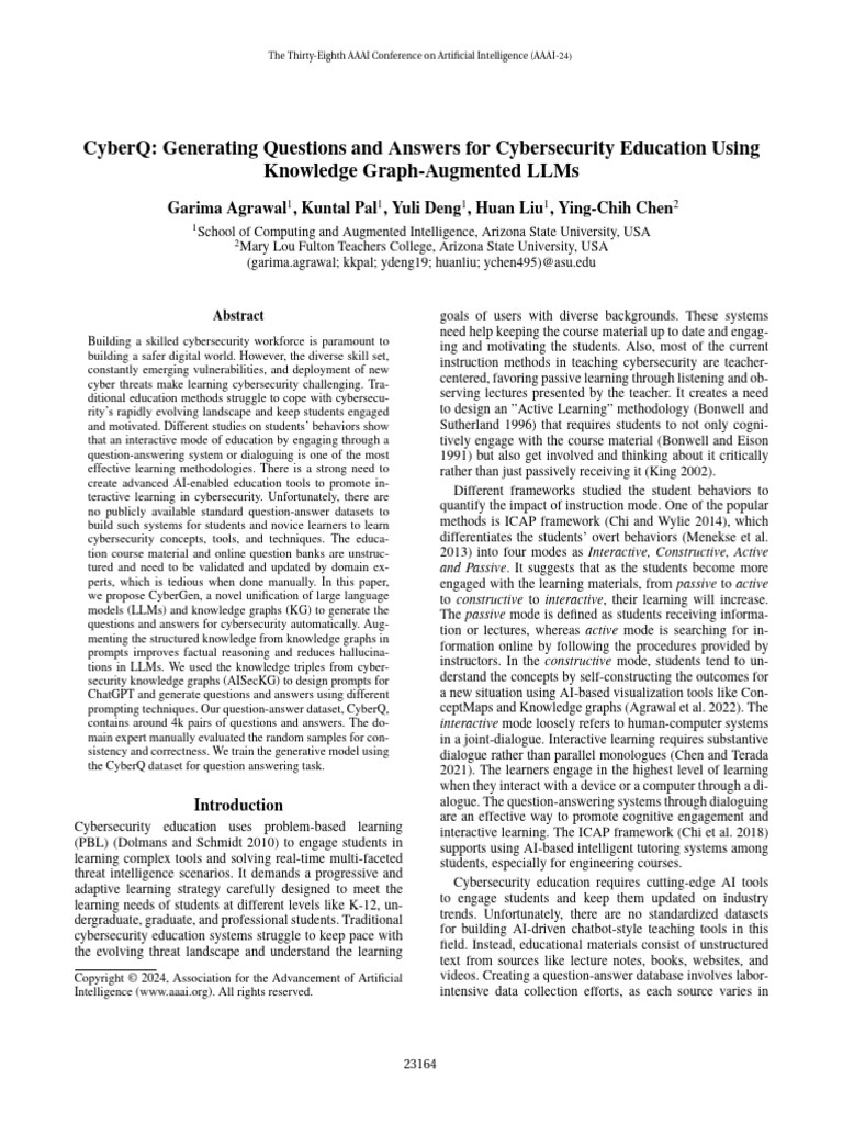 CyberQ Generating Questions and Answers for Cybersecurity Education Using Knowledge Graph ...