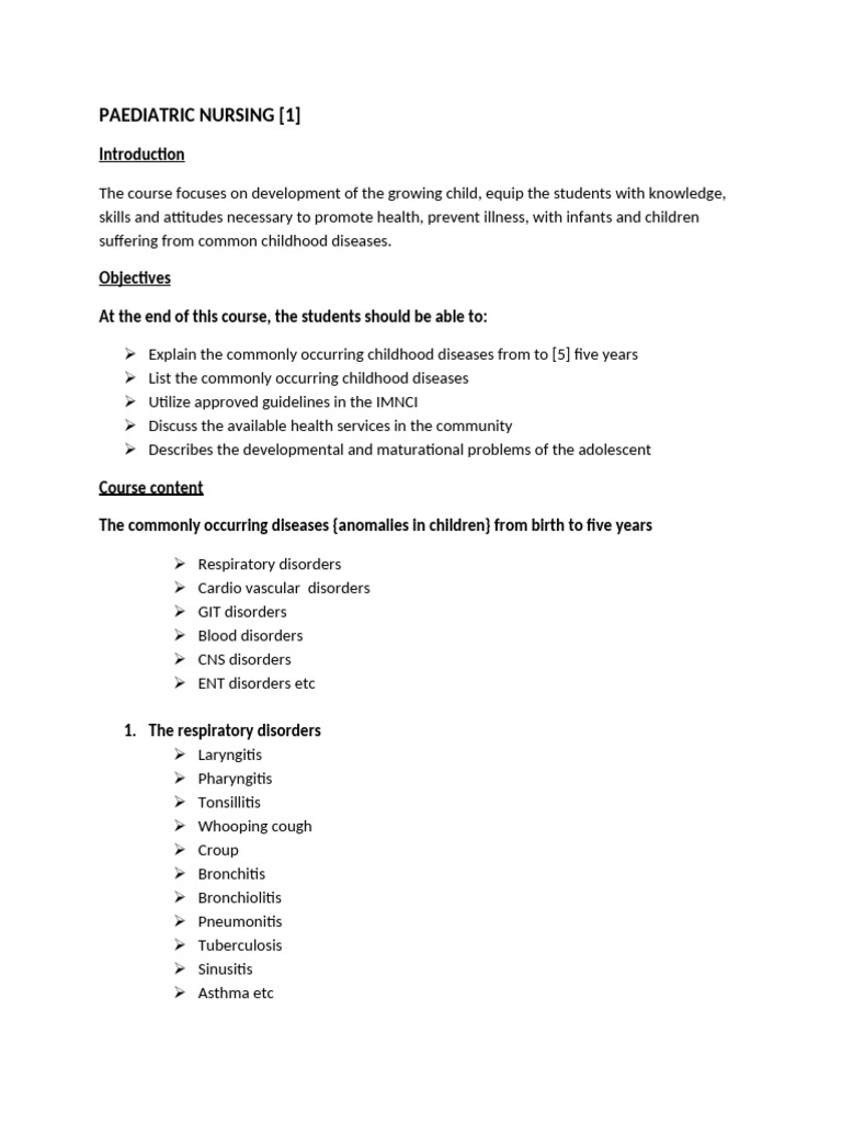 Paediatric Nursing | PDF