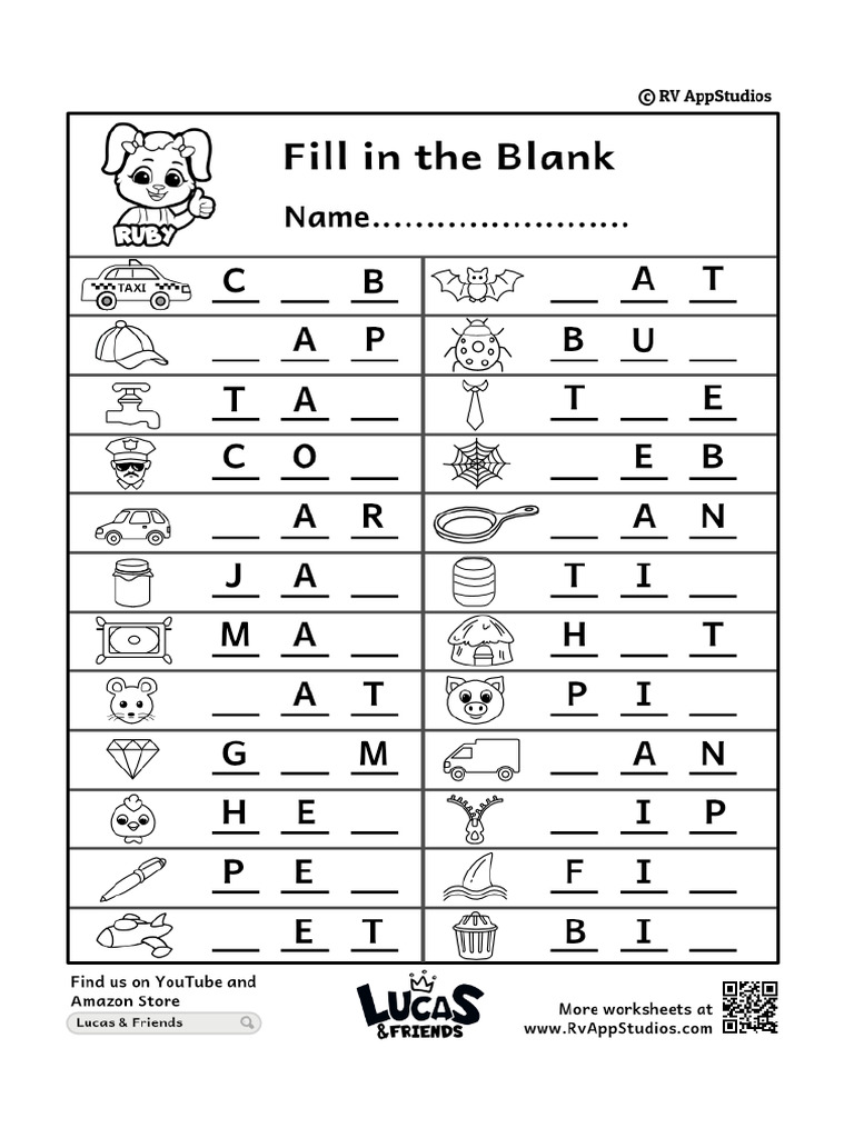 135 Free Printable Worksheets For Kids Fill in The Blanks Spelling ...