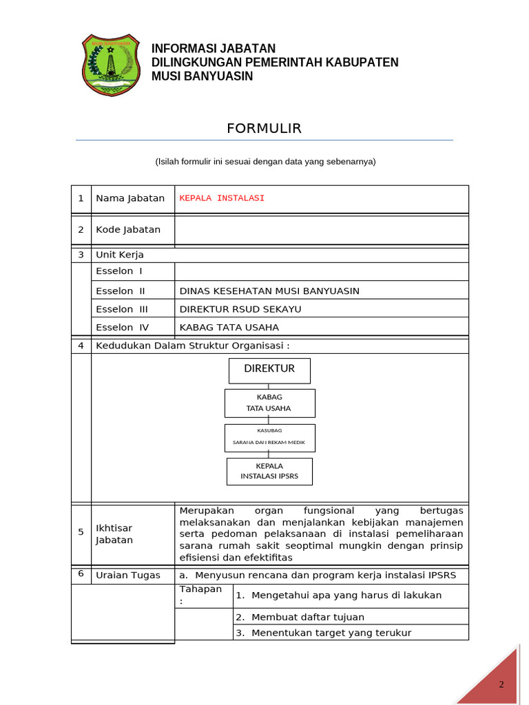 Form Anjab KEPALA INSTALASI IPSRS | PDF | Business