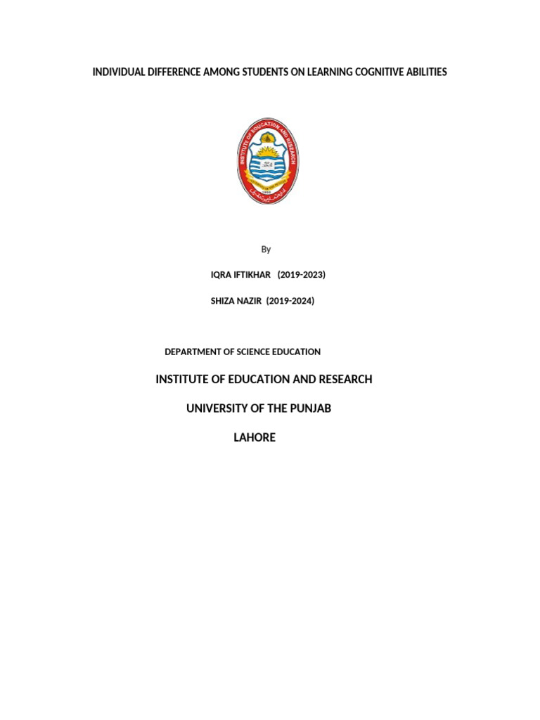 Individual Difference Among Students On Learning Cognitive Abilities | PDF