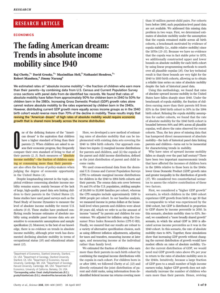 The Fading American Dream - Trends in Absolute Income Mobility Since ...