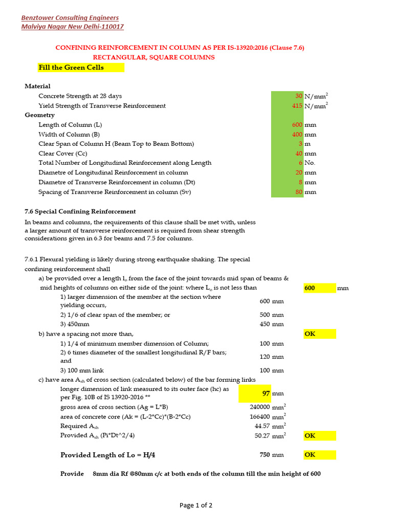 Confining Reinforcement | PDF