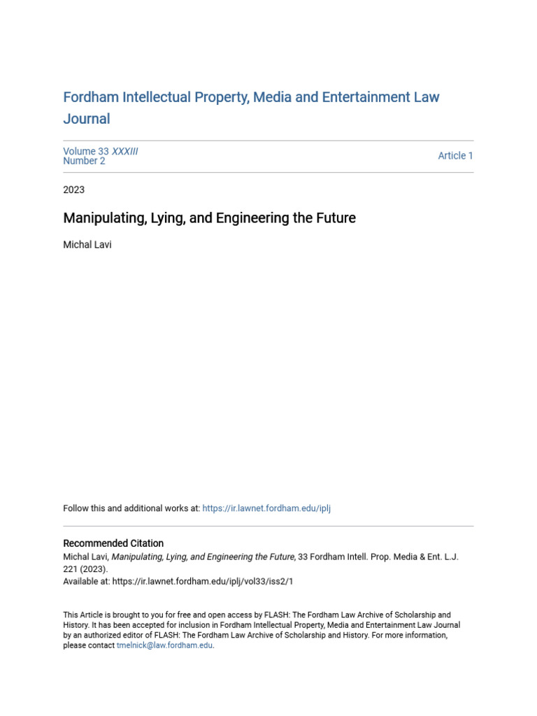 Manipulating Lying and Engineering The Future | PDF