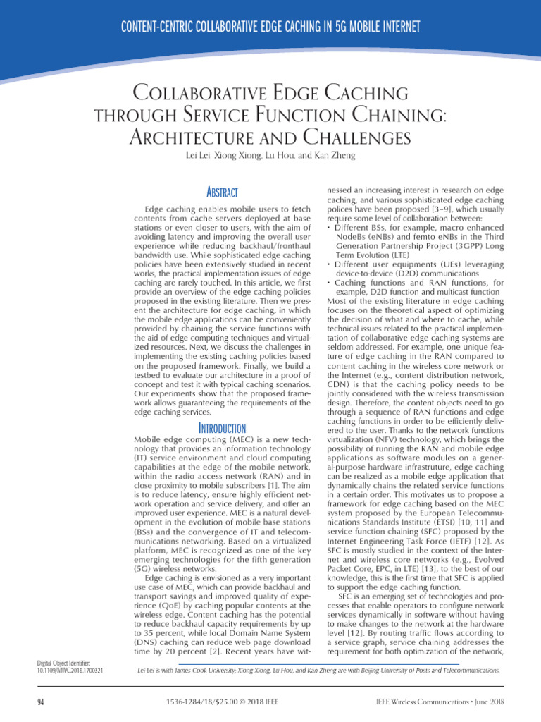 5 2018 Collaborative Edge Caching Through Service Function Chaining Architecture And Challenges
