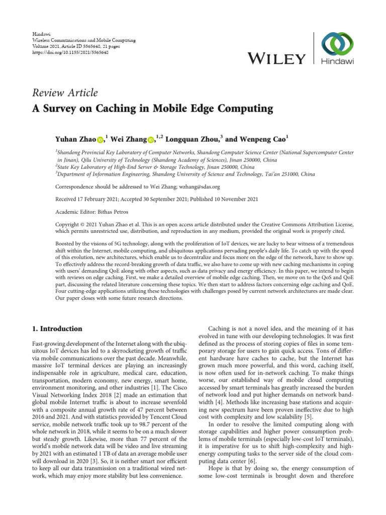 2 2021 Review A Survey On Caching In Mobile Edge Computing