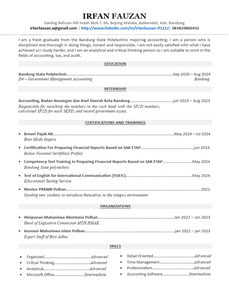 CV_Irfan Fauzan | PDF