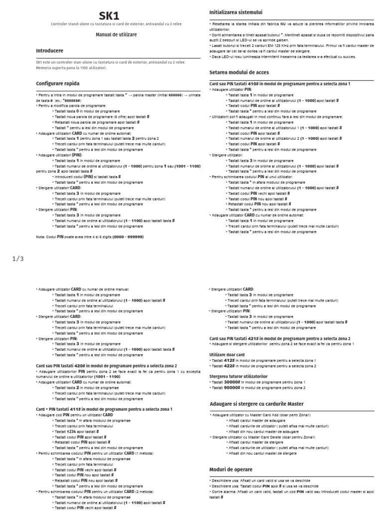 SK1 - Manual de Utilizare | PDF
