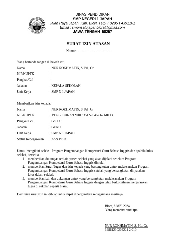 Surat Ijin Atasan | PDF