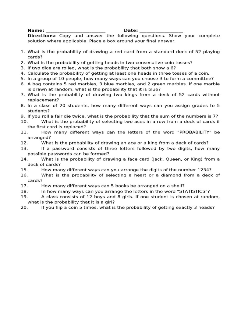 ACTIVITY 1 - Chapter 4 (Statistics & Probability) | PDF