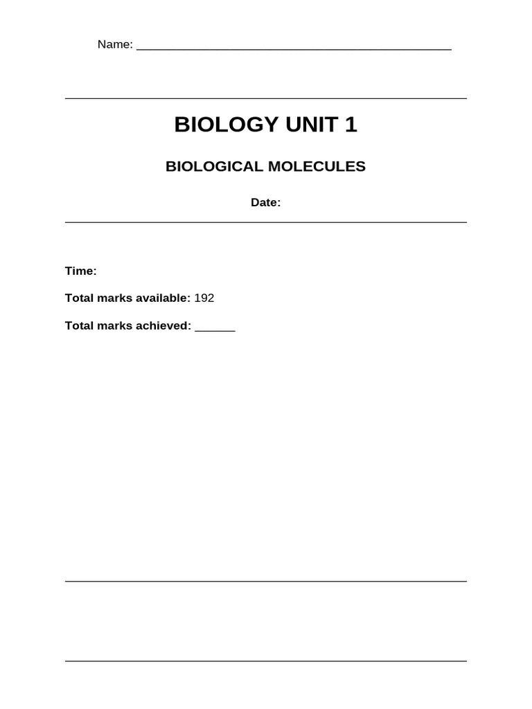Unit 1 Biological Molecules Exam Questions A Level | PDF