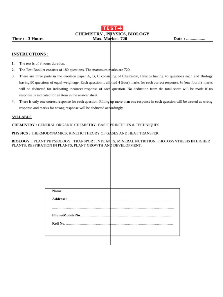 Neet Test-4 | PDF