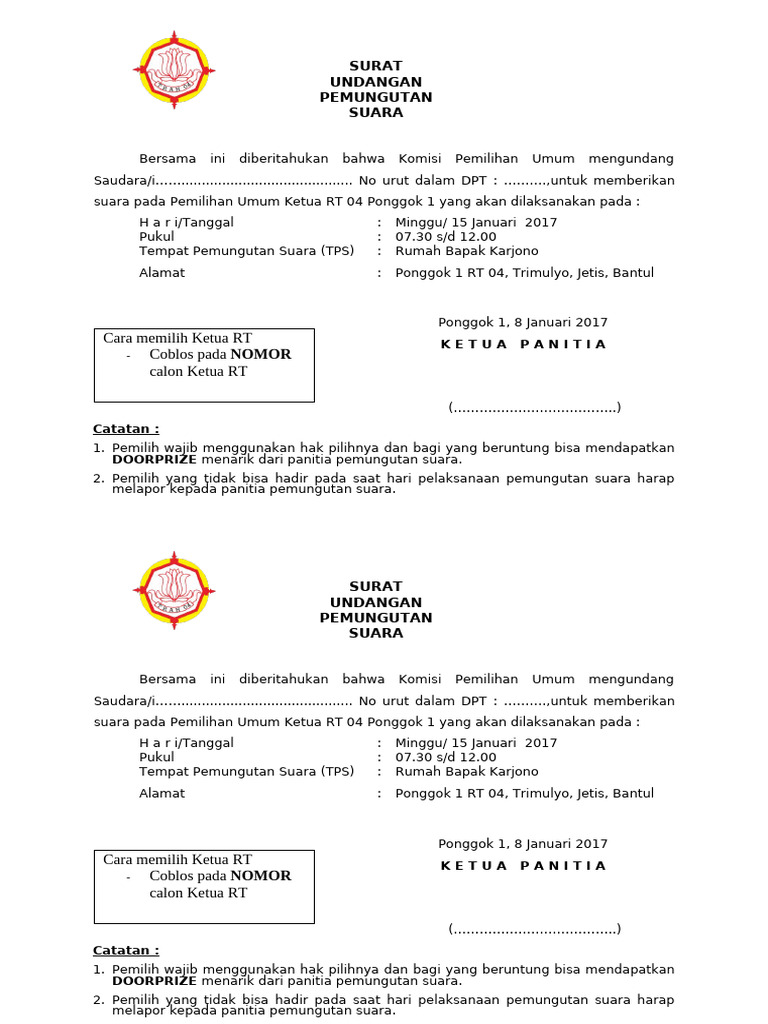 Undangan Pemilihan Ketua RT 04 | PDF