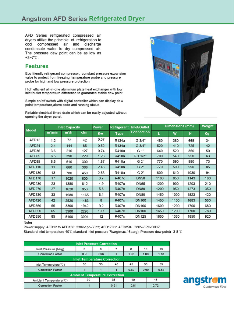 Angstrom - Refrigerated Dryer - AFD Series | PDF