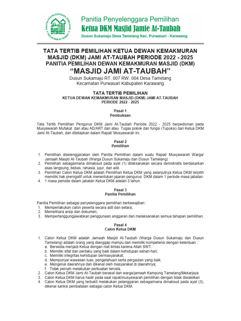 Tata Tertib Pemilihan DKM Attaubah | PDF