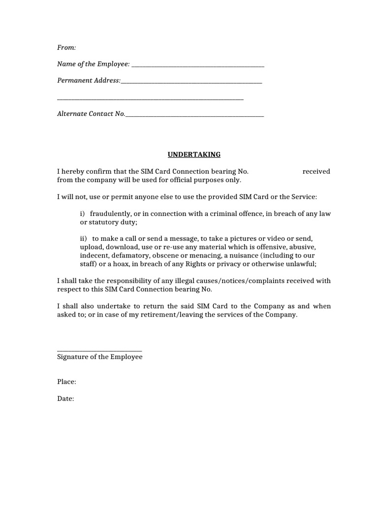 Undertaking For Corporate-SIM | PDF